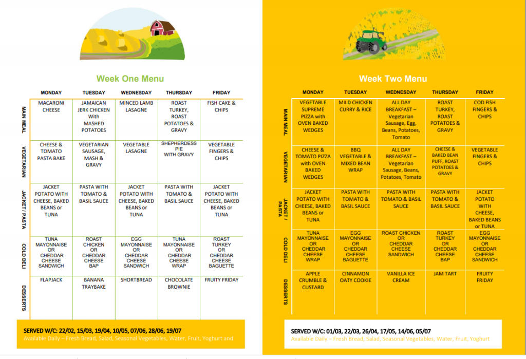 Kenmore Park Infant and Nursery school - Lunch menus